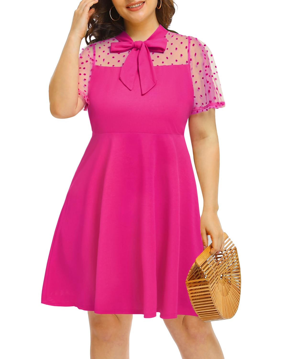 Plus Size Holiday Dresses for Women Hot Pink Church Ladies Wedding ...