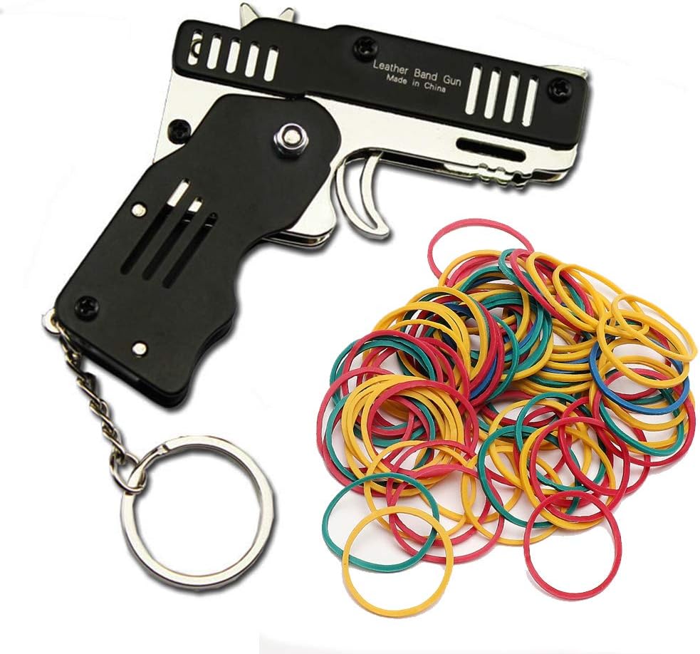Zhou-long Rubber Band Gun Mini Metal Folding 6-Shot with Keychain and ...