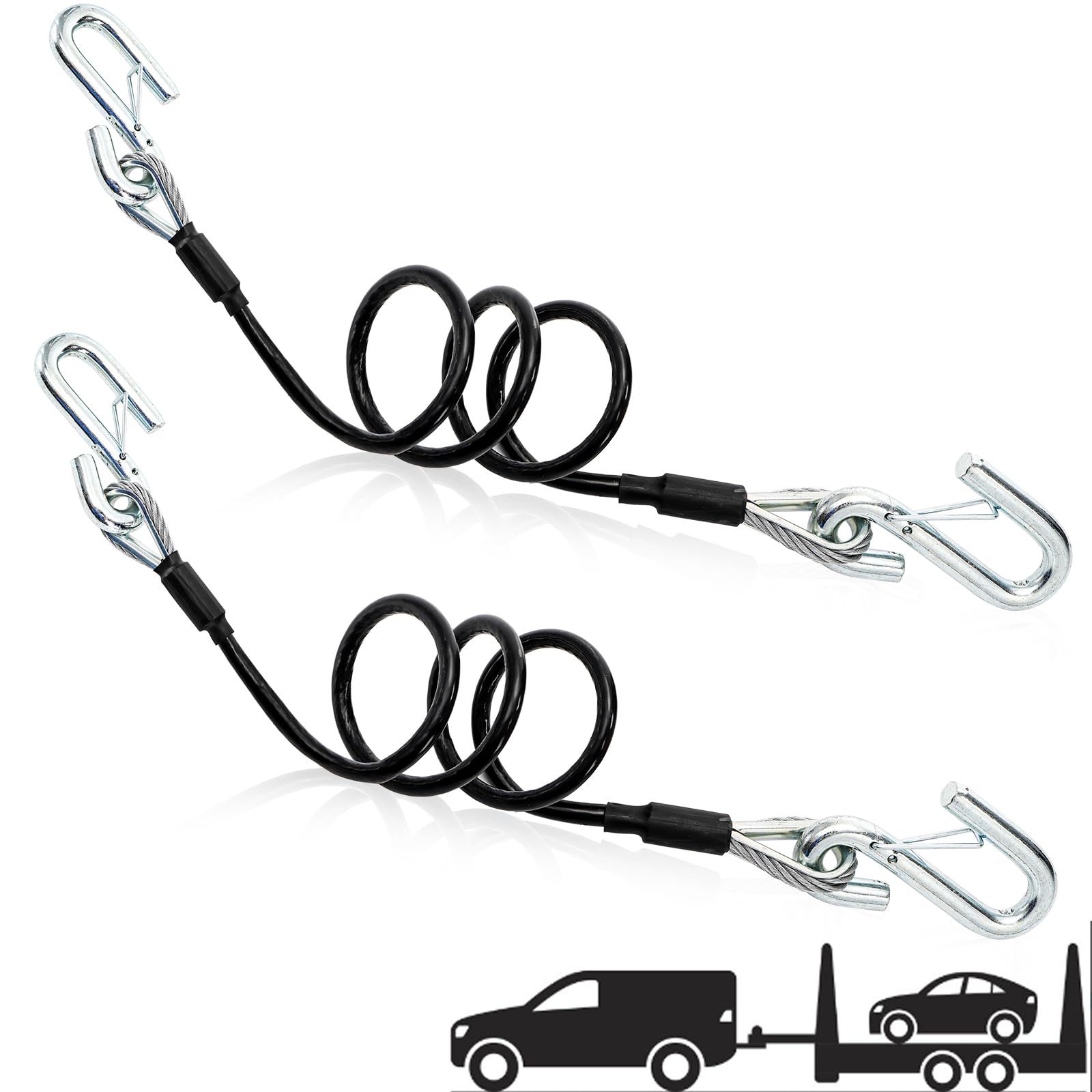 Eorbow 2 Packs 44-1/2'' Trailer Safety Cables, Vinyl-Coated Coiled ...