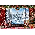 Amazon.com : Pnylzzyxh Christmas Window Red Curtains Snow Mountain Backdrop Holy Garland String ...