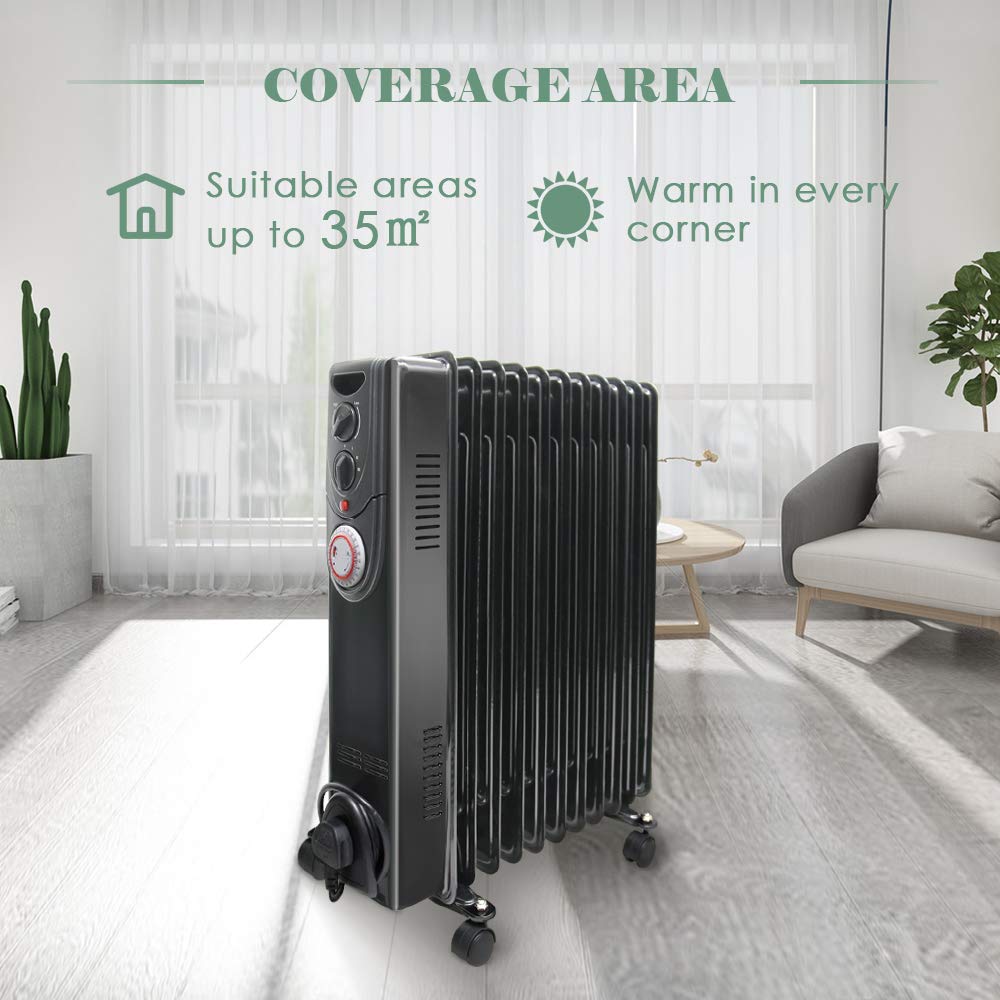 NRG 11 Fin Oil Filled Radiator Portable Electric Heater - 24 Hour Timer ...