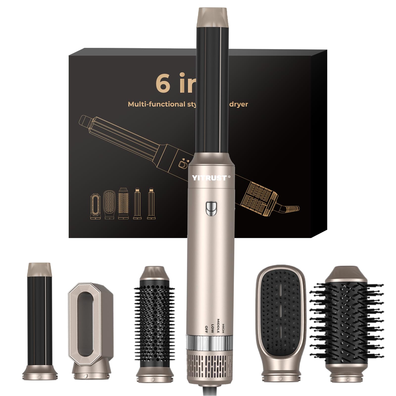 Hair Dryer Brush 6 in 1 Hair Styler 60000RPM Powerful Blow Dryer Brush Professional Hot Air ...