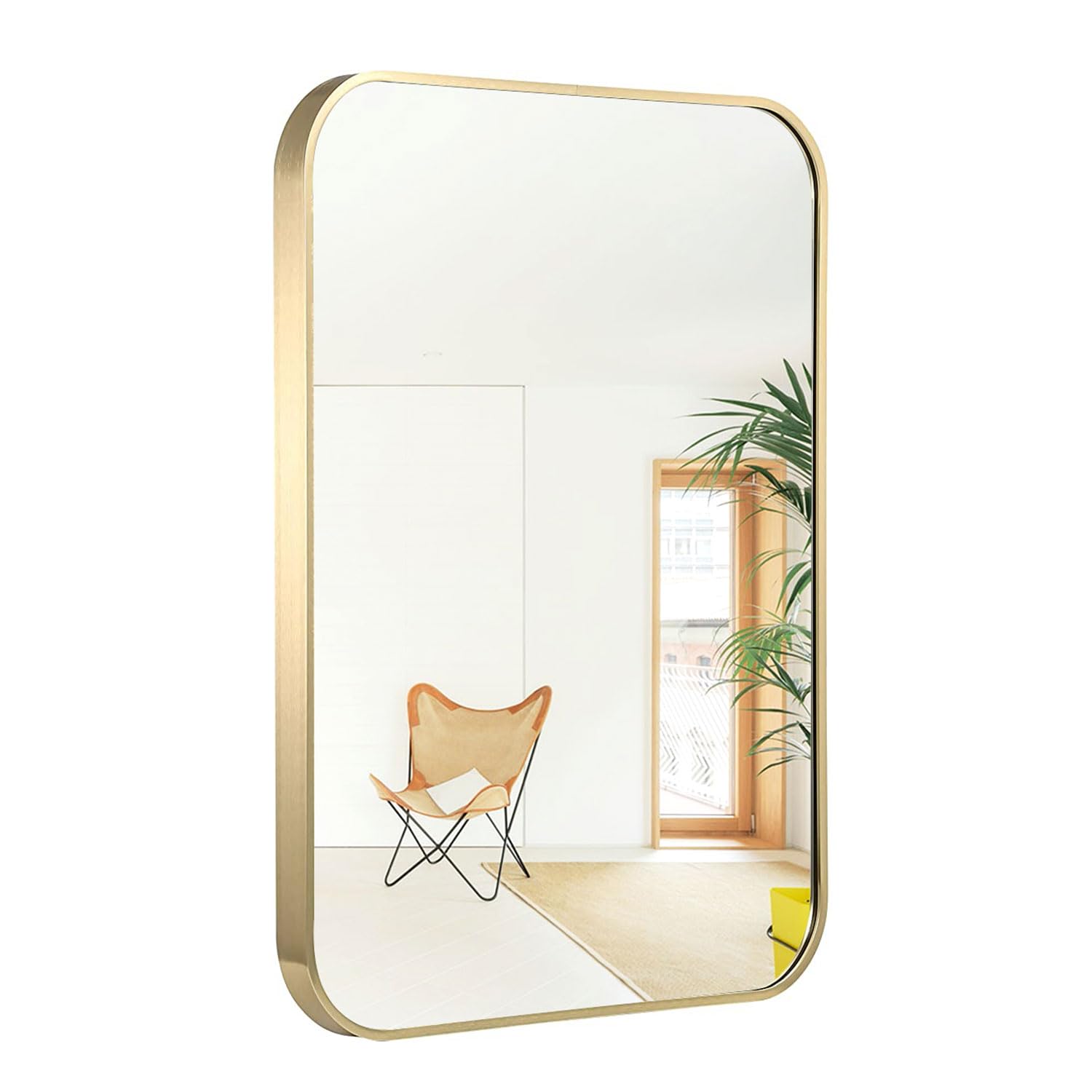 Umzodo 24"x36" Brushed French Gold Metal Framed Rounded Rectangle ...