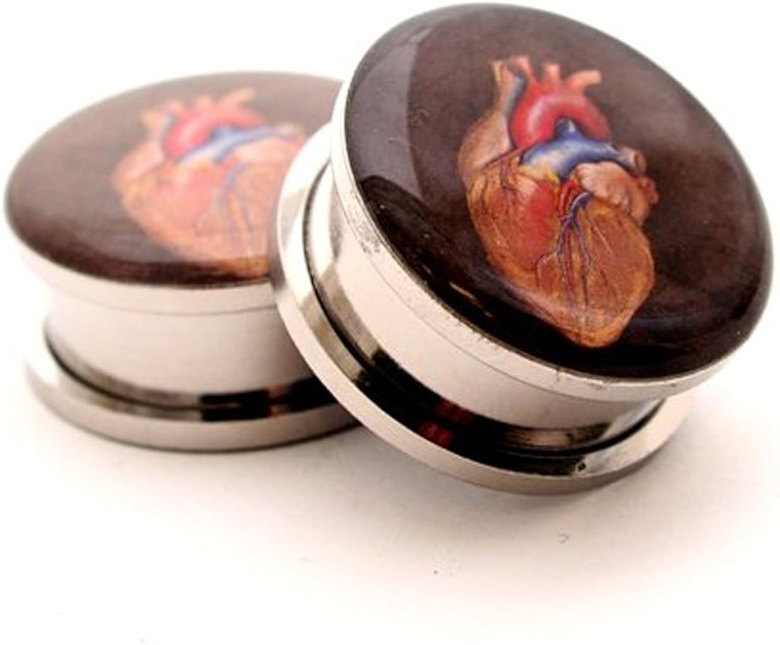 Amazon.com: Screw on Plugs - Human Heart Picture Plugs - 00g - 10mm ...