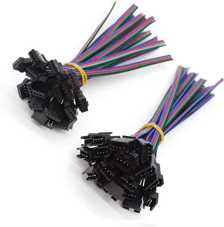 YIXISI 20 Pairs JST SM 4-Pin 2.54mm Pitch Plug Male and Female Connector Adapter with 150mm ...