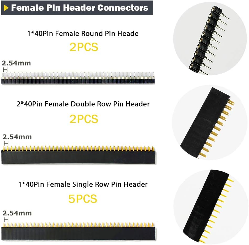 WayinTop Pin Headers Socket Connectors and Jumper Caps Assortment Kit ...