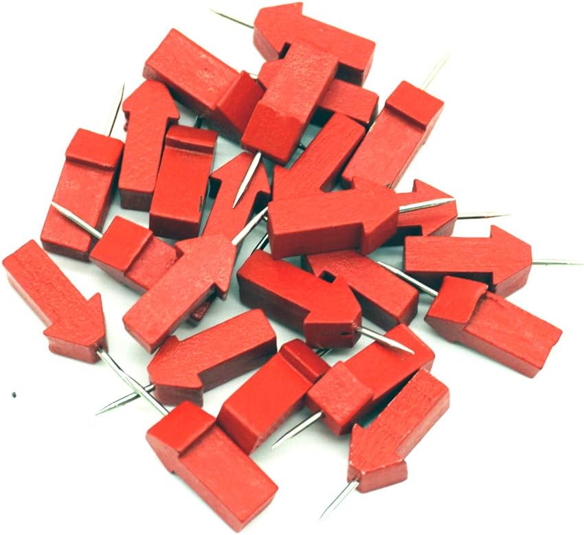 25pcs Wood Map Pins, Red Arrow Head with Steel Point, Creative Map Push ...
