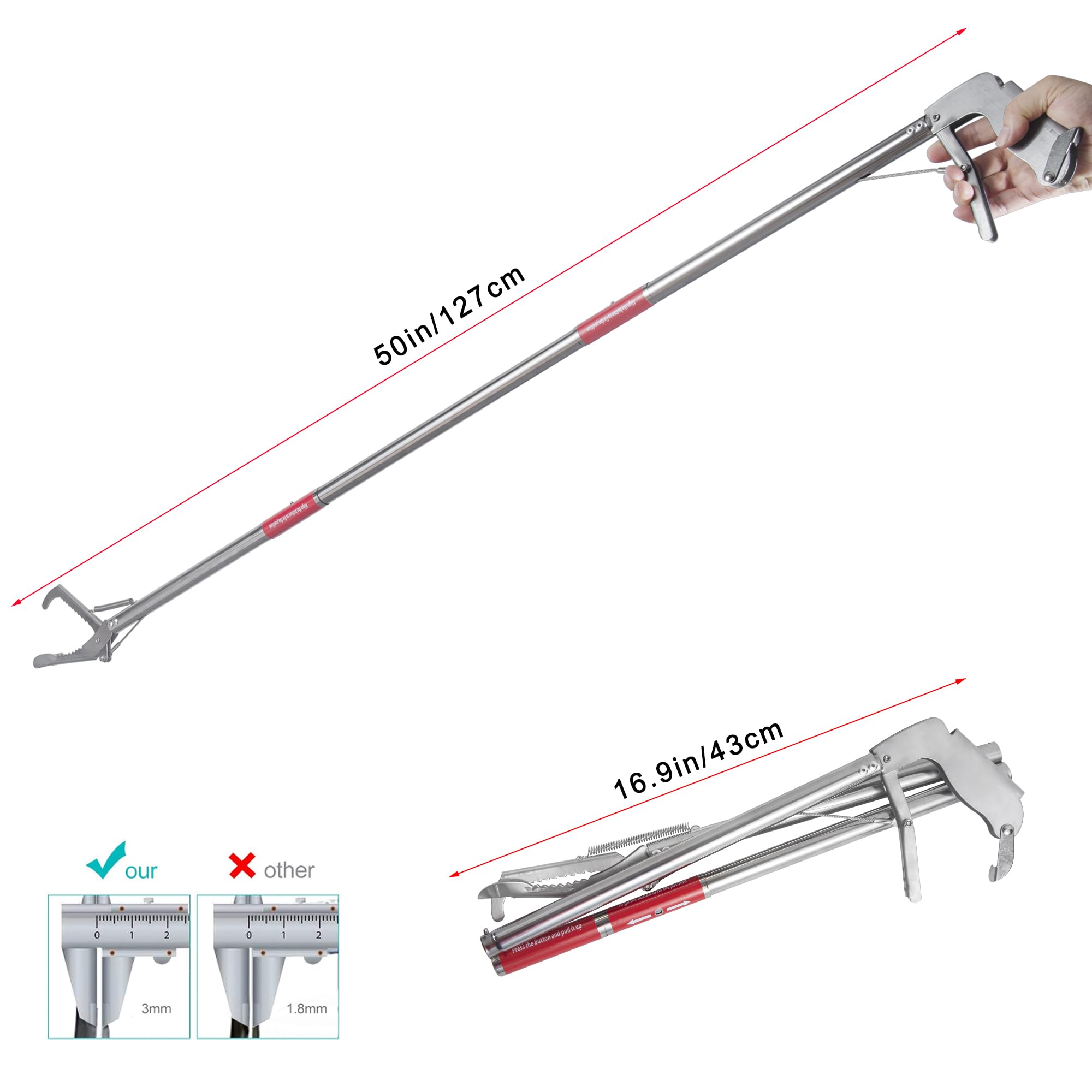 Mua 50" Snake Grabber Tool,Collapsible 3 Sections Snake Stick,Folded 17 ...