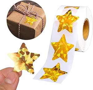 QISANKEE 500 PCS Holographic Gold Star Stickers, 2.5 Centimeters Self ...