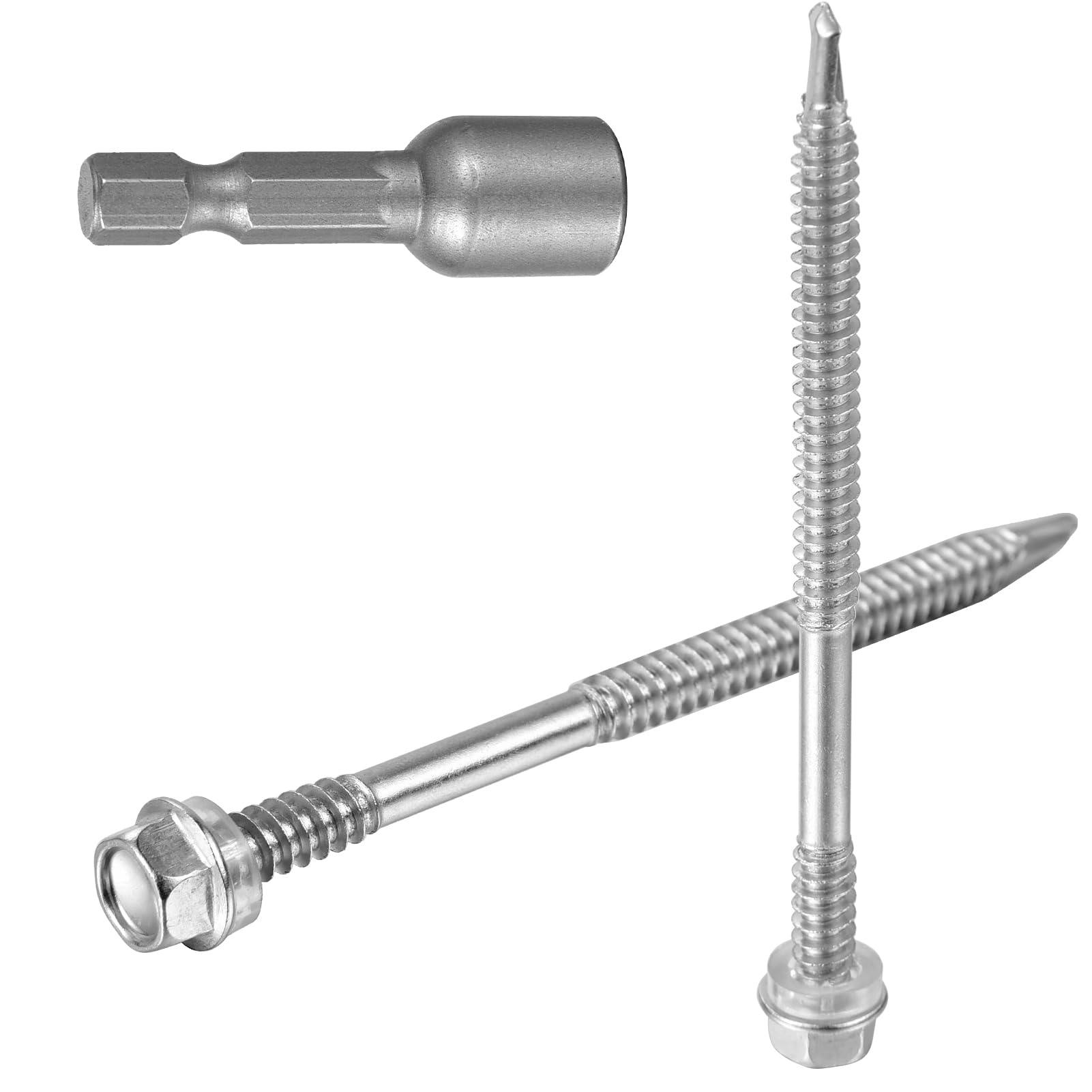 COCO Park #14 x 4" Hex Washer Head Self Drilling Screws 410 Stainless Steel Self Tapping Sheet ...