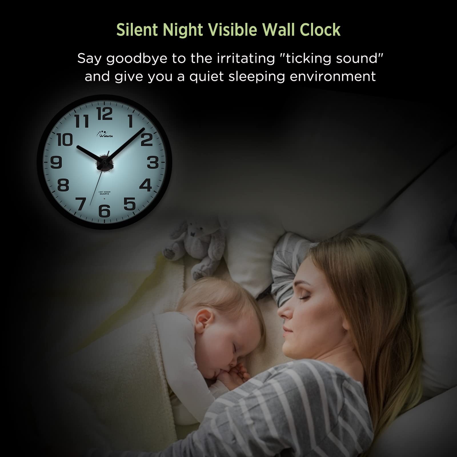 Mua WallarGe Night Light Wall Clock for Bedroom - Silent Lighted up ...