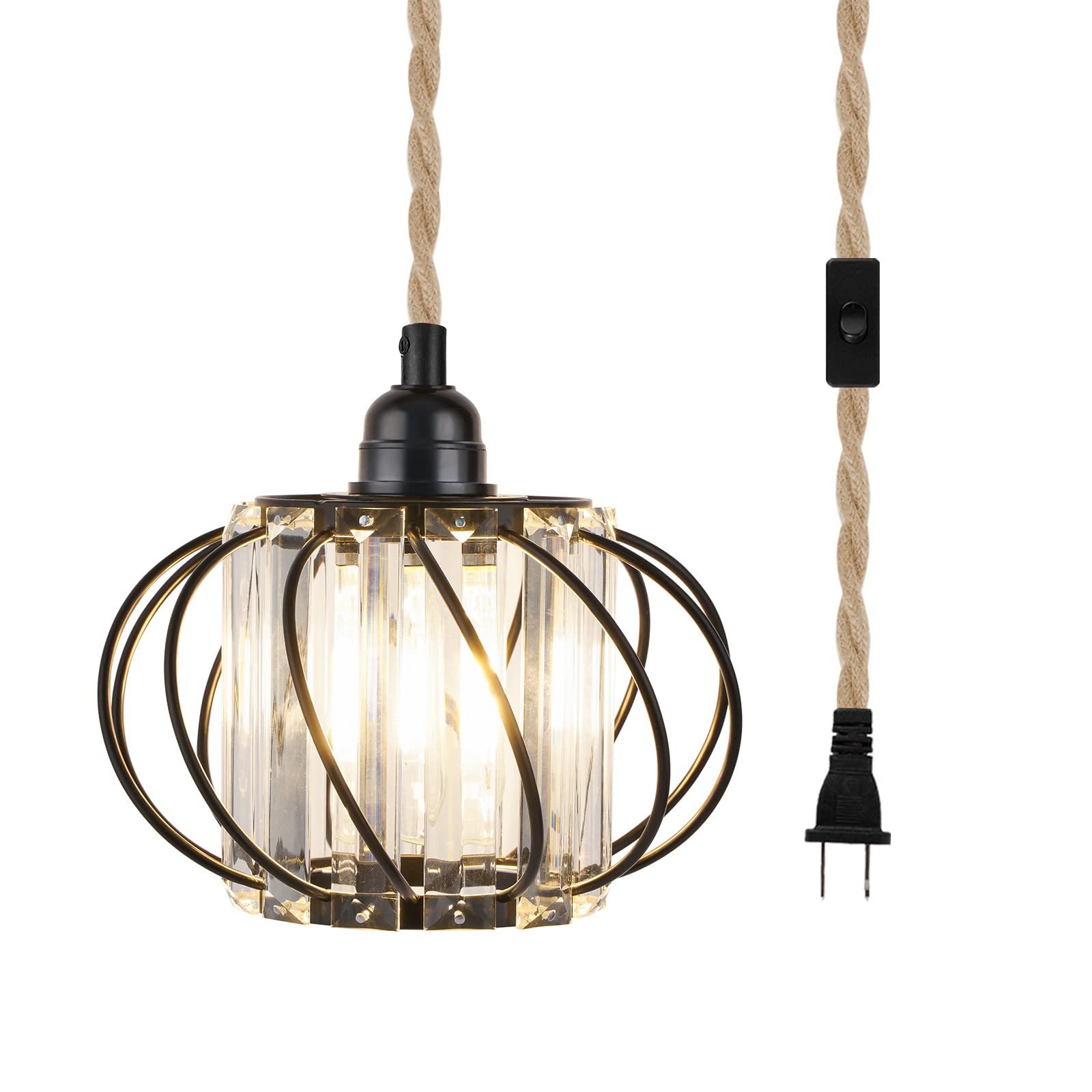 Crystal Plug in Pendant Light - Farmhouse Hanging Lights with Plug in ...
