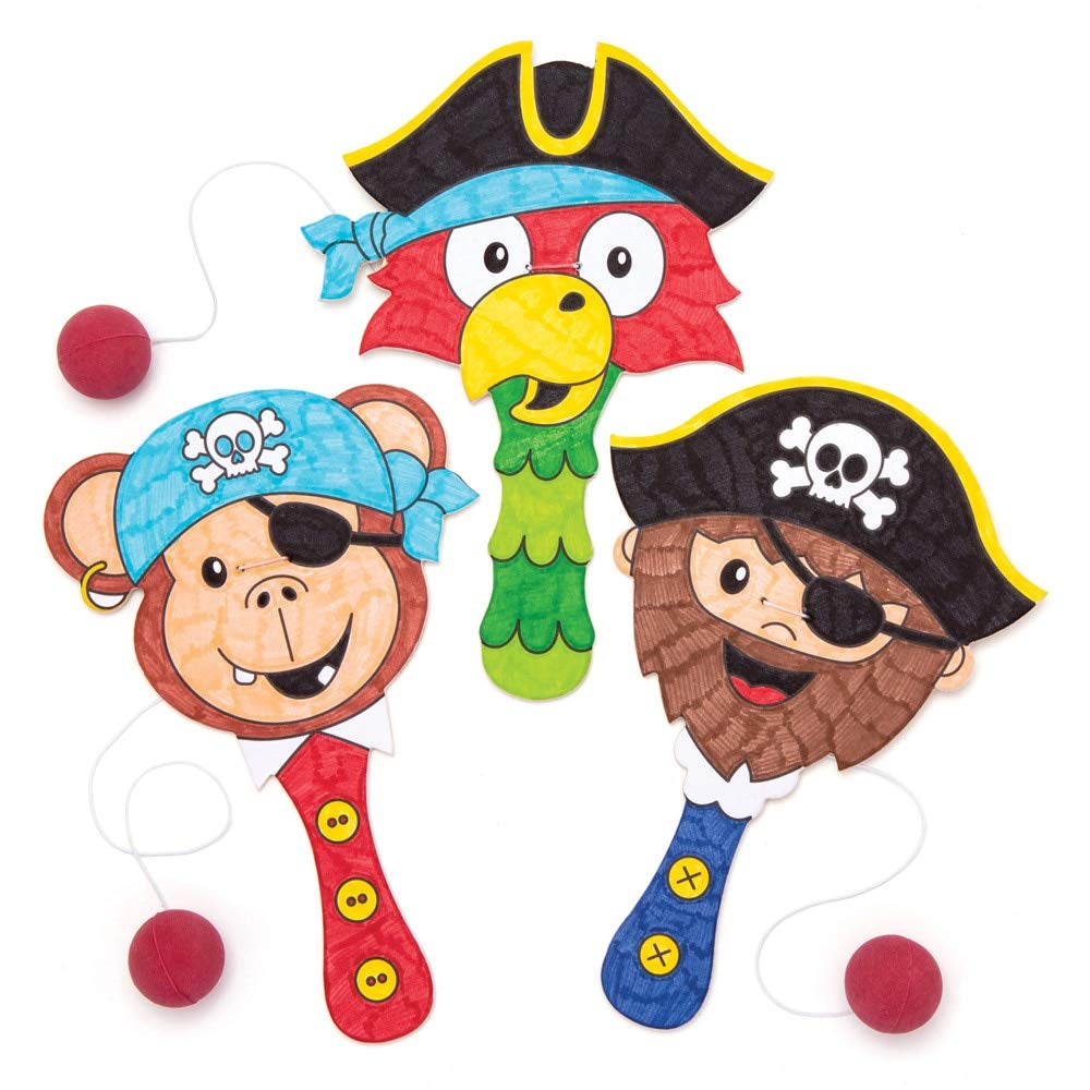 Baker Ross AW612 Pesky Pirates Color in Wooden Paddle Ball and Bat ...