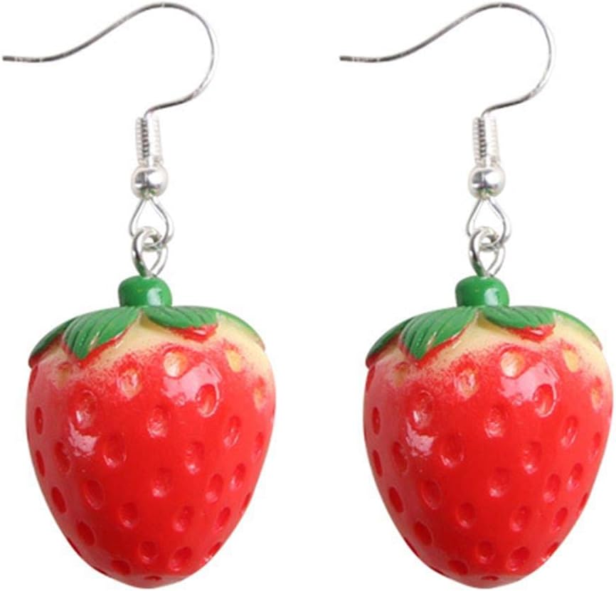 3D Acrylic Fruit Strawberry Earrings Cute Stereoscopic Red Strawberry ...