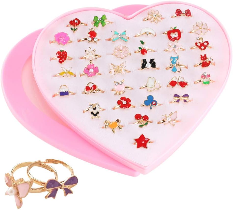 FOGAWA 36Pcs Adjustable Rings Set for Girls Princess Jewelry Finger ...
