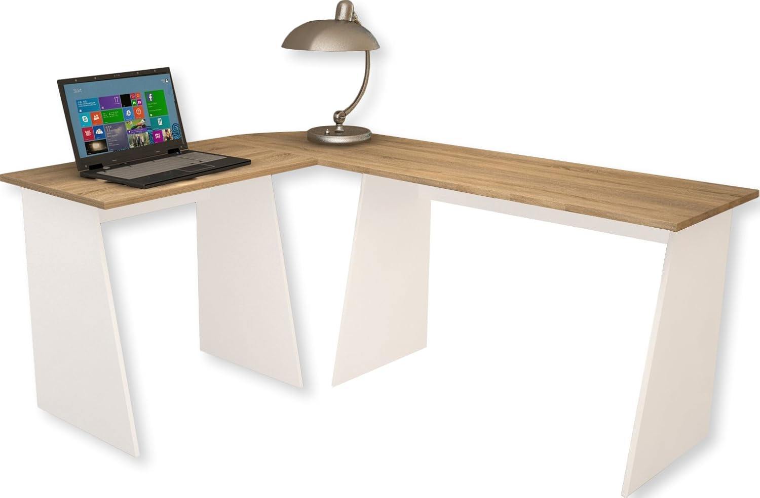 VCM Corner Masola, PC Desk, Angle Table, White/Sonoma Oak – BigaMart