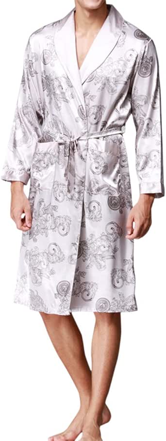 Haseil Men's Satin Robe Dragon Luxurious Silk Spa Long Sleeve House ...