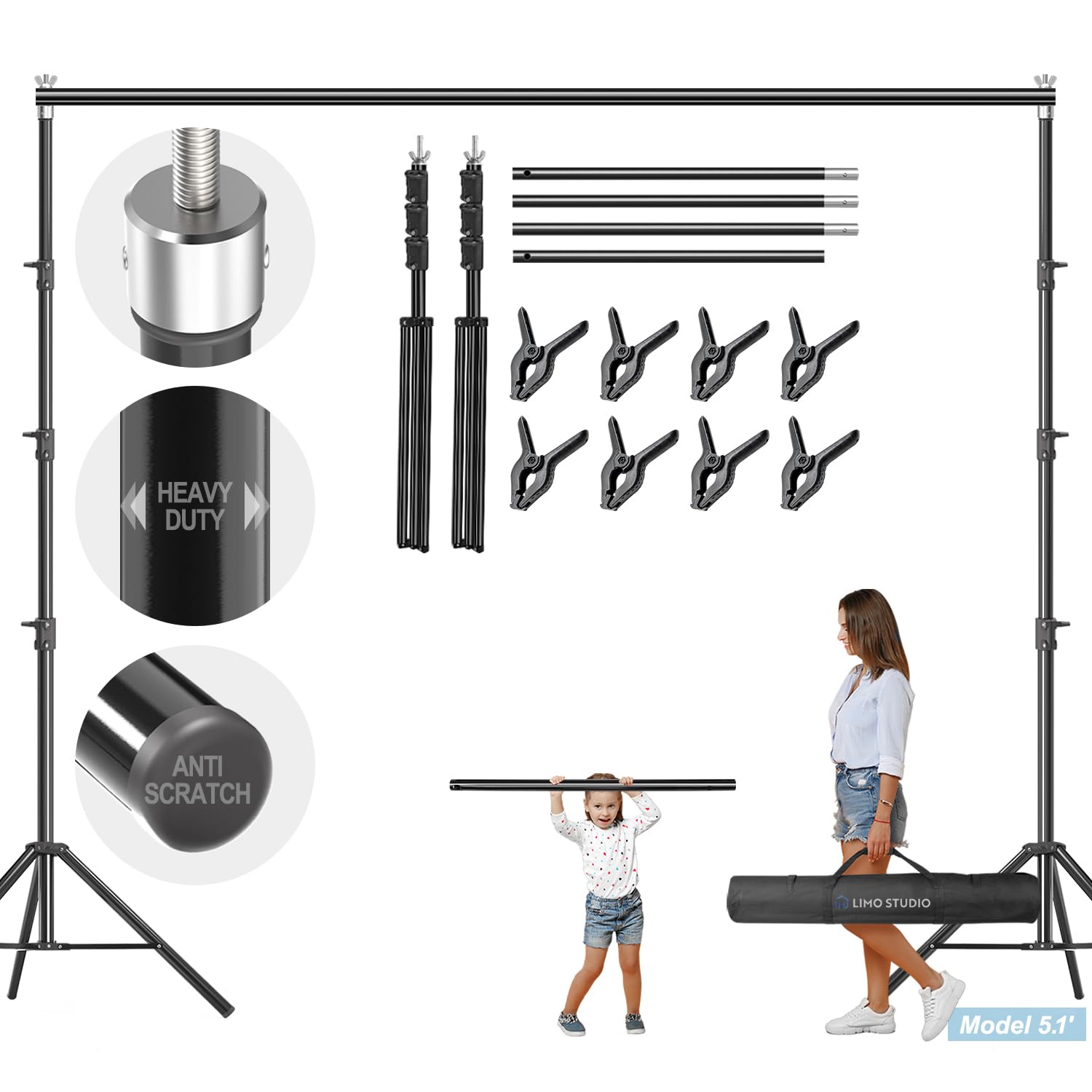 LimoStudio [Heavy Duty] 10 x 10 ft. (W x H) Upgraded Backdrop Stands ...