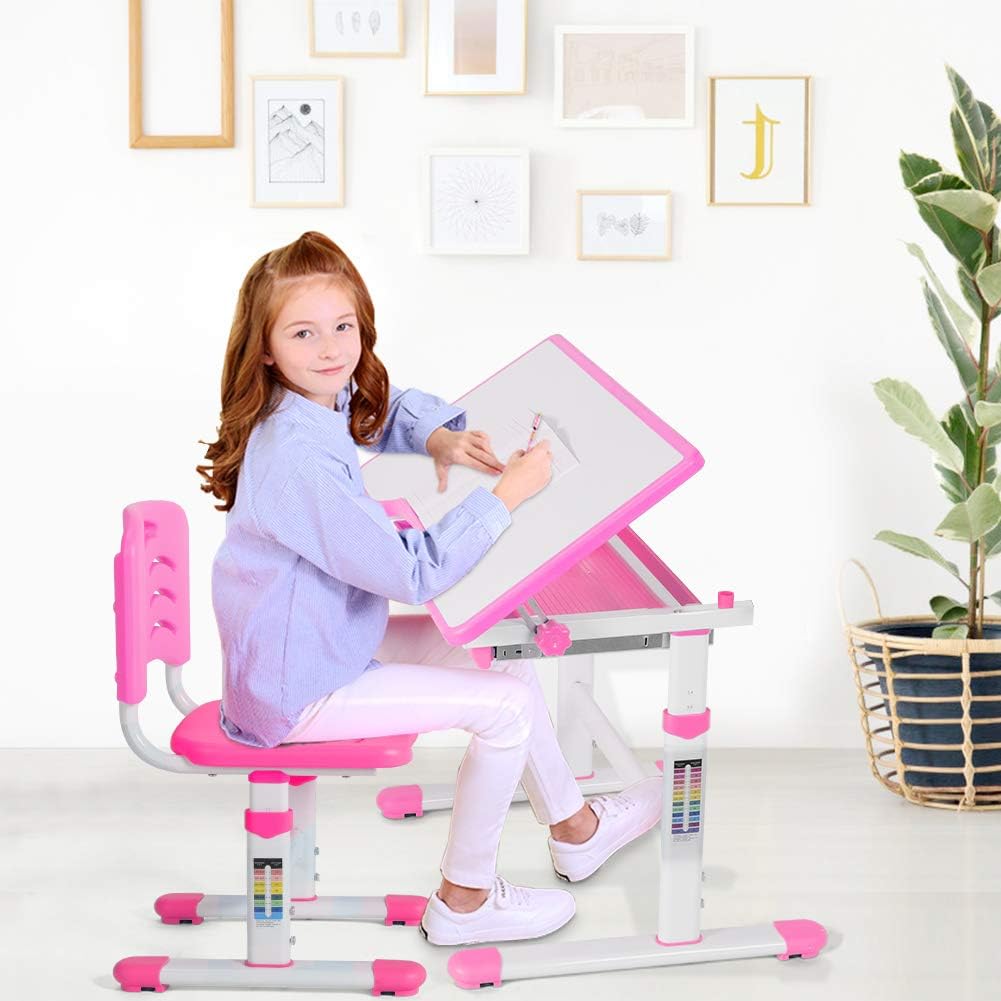 Adjustable Height Children Kids Study Desk and Chair Set ...