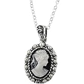 Amazon.com: Sterling Silver Katja Resin Cameo Synthetic Pearls Necklace ...