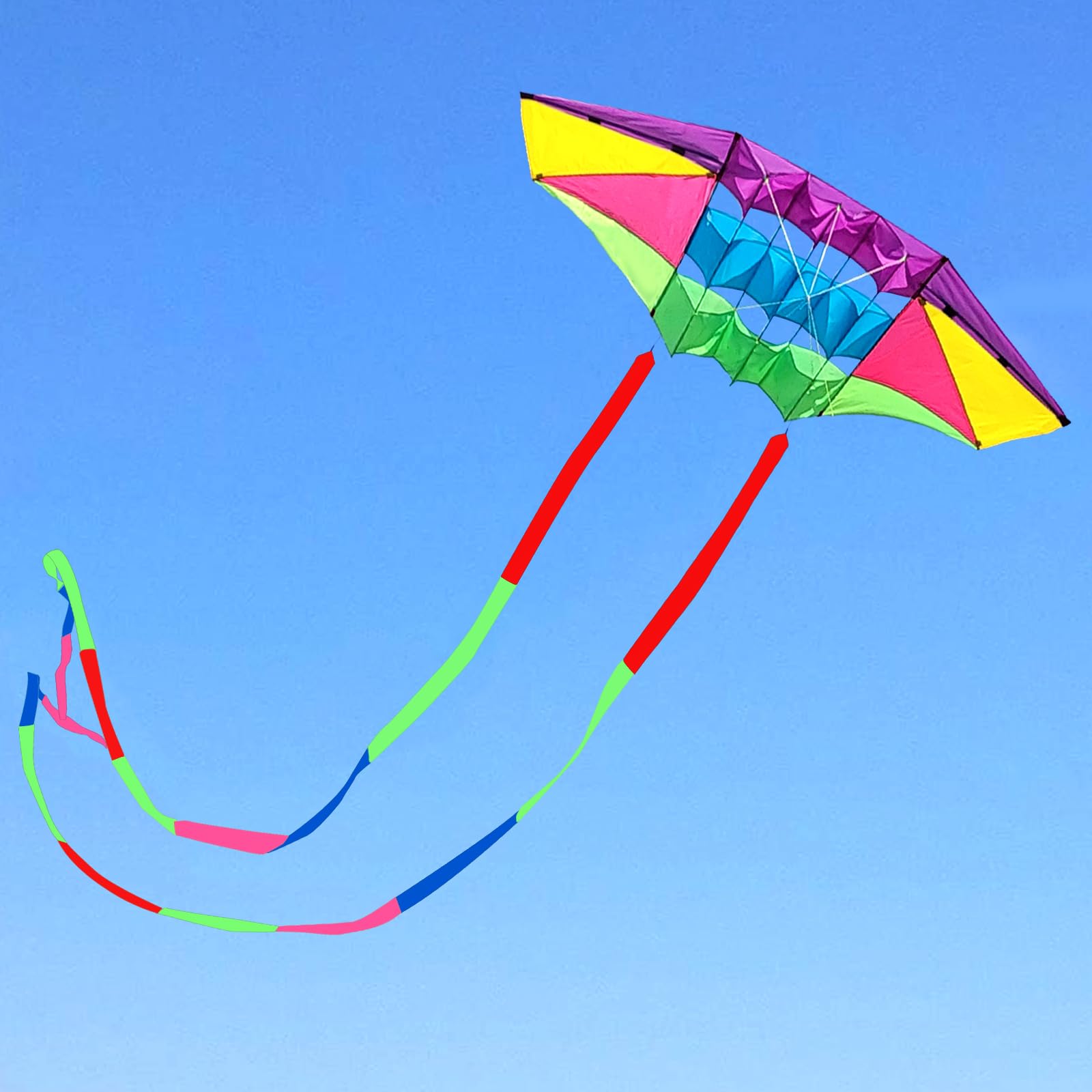 Beach Kites for Adults Large with Long Tail, 98 inches Super Easy Flyer ...