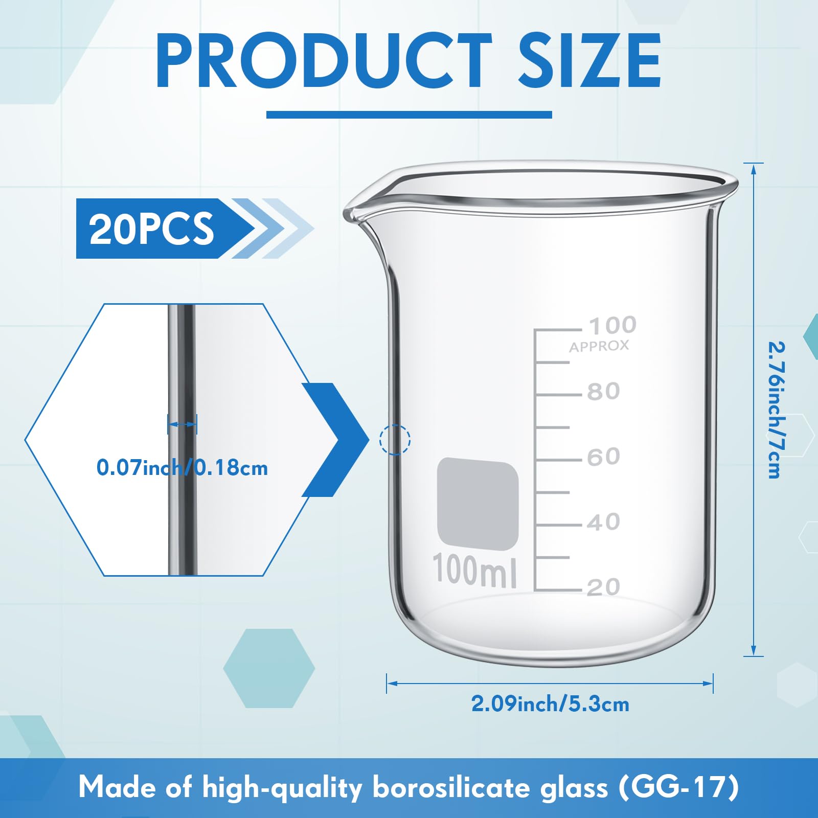 Tanlade 20 Pcs Glass Beaker, Heavy Duty Lab Beaker With Printed, High ...