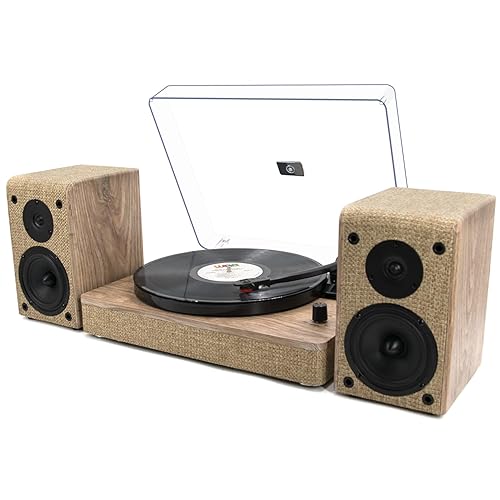 LP&No.1 Wireless Turntable HiFi System with Bookshelf Speakers, Retro Belt-Drive Record Player ...