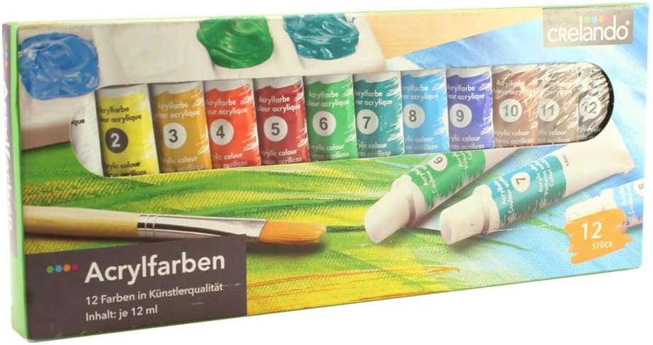 Crelando® Artist Quality Acrylic Colours 12 x 12ml Tubes: Amazon.co.uk ...