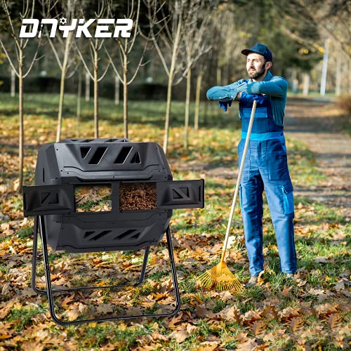 DNYKER Compost Tumbler,43 Gallon Dual Rotating Tumbling Composter with ...