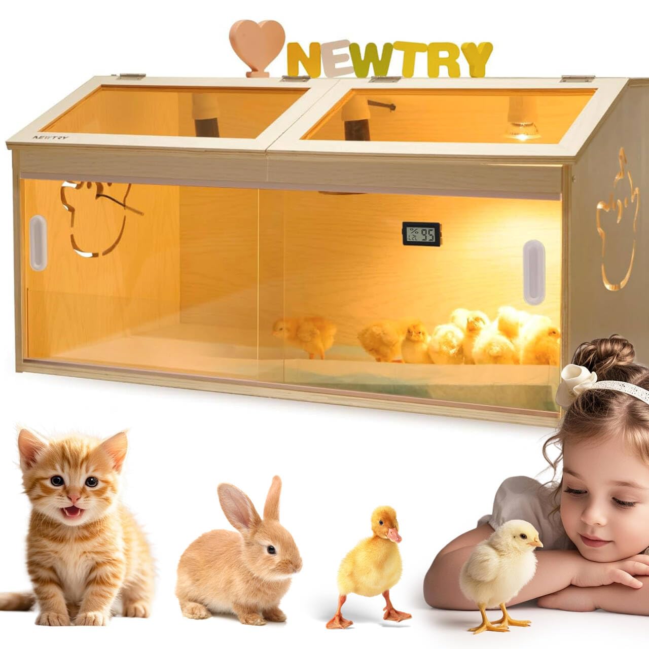 NEWTRY Chicken Brooder Box 32” Intelligent Sliding-Door Chick Brooder ...