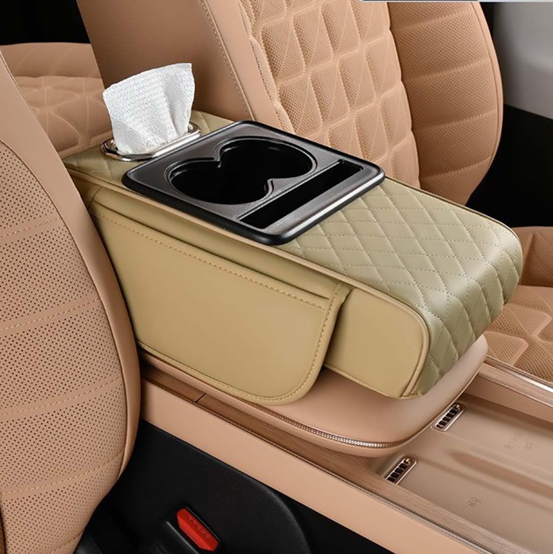 Car Armrest Cushion,5-in-1 Center Console Cover with 2 Storage Bags Cup ...