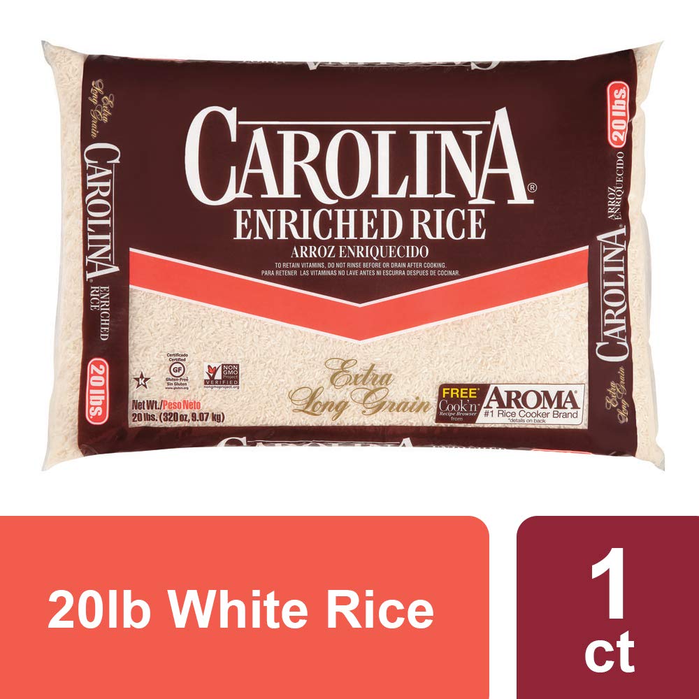 Amazon.com : Carolina Enriched Rice Long Grain 20 lbs : White Rice ...