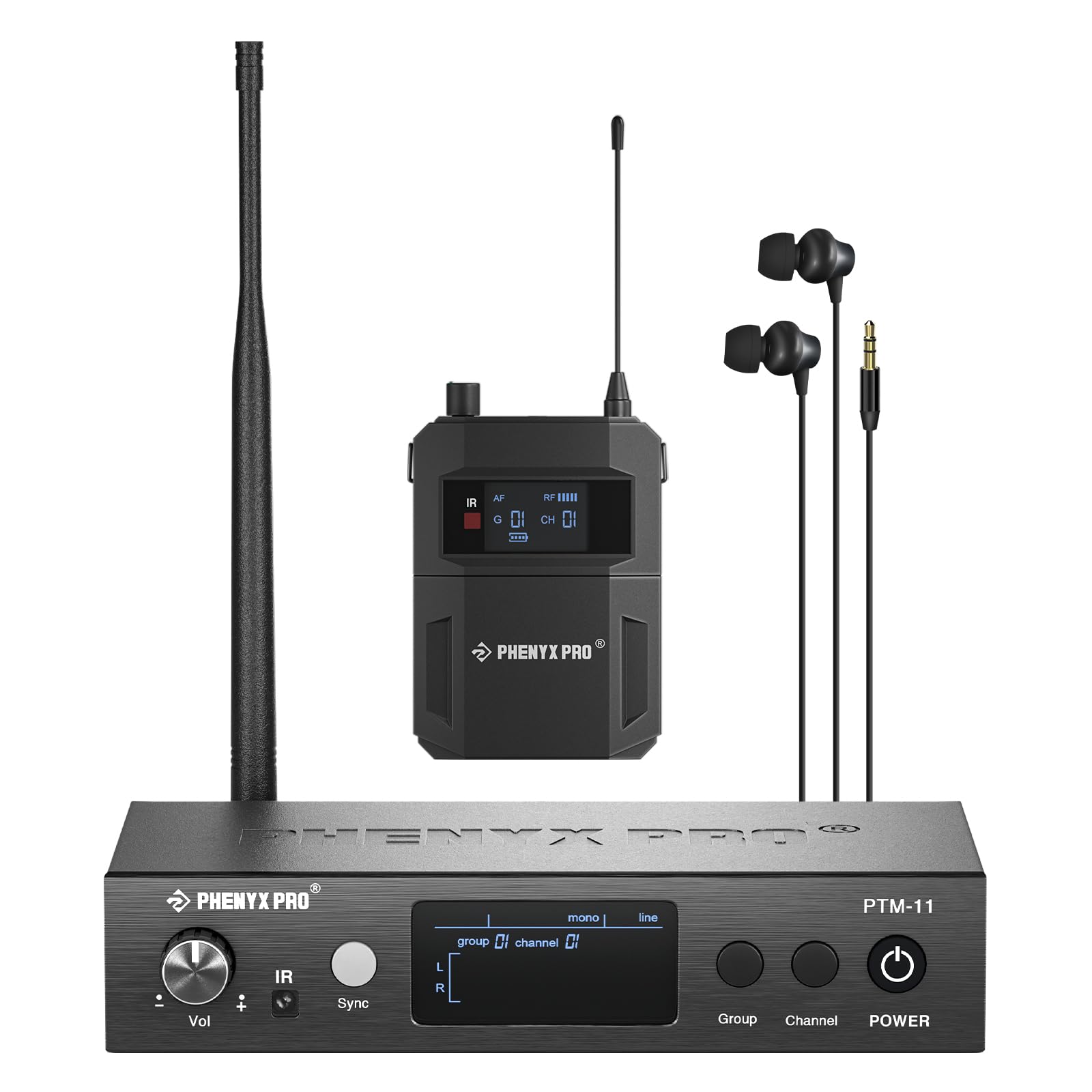 Phenyx Pro UHF Mono Wireless in-Ear Monitor System, Metal Wireless IEM System, Bodypack Receiver ...