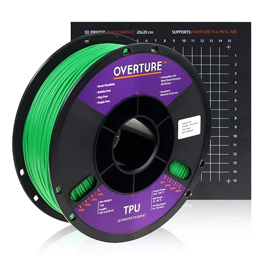 Overture TPU Filament 1.75mm Flexible TPU Roll with 200 x 200 mm Soft ...