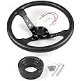 Amazon.com: 14inch 350mm PU Leather Car Racing Steering Wheel black ...
