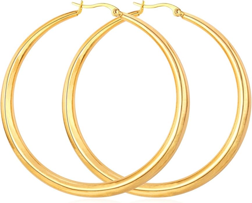 U7 Edelstahl Hoop Ohrringe Damen Große Rund 60MM Creolen 18k vergoldet ...