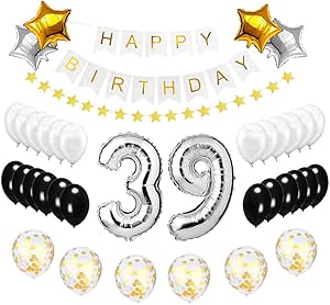 Amazon.com: Happy to 39th Birthday Balloons Silver Set - Birthday Theme ...