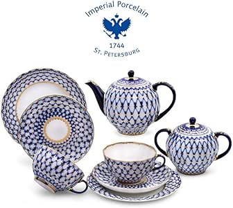 Amazon.com | Imperial Porcelain 'Cobalt Net Tulip' Tea Set 20 pc. for 6 ...
