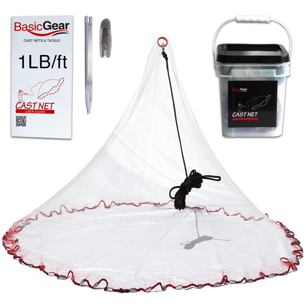 BasicGear Standard Cast Net for Bait Trap Fish | Pure Lead | 4ft Radius ...