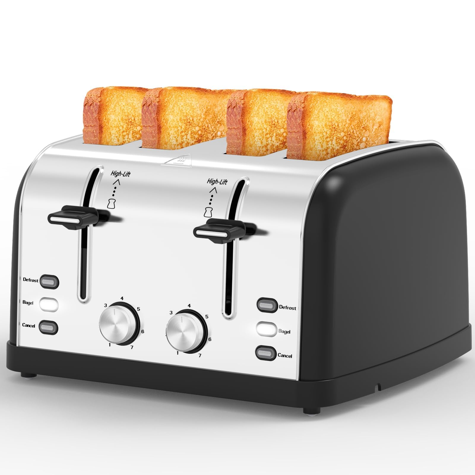 Toaster 4 Slice,Retro Stainless Steel Toater with 7 Shade Settings,Best ...