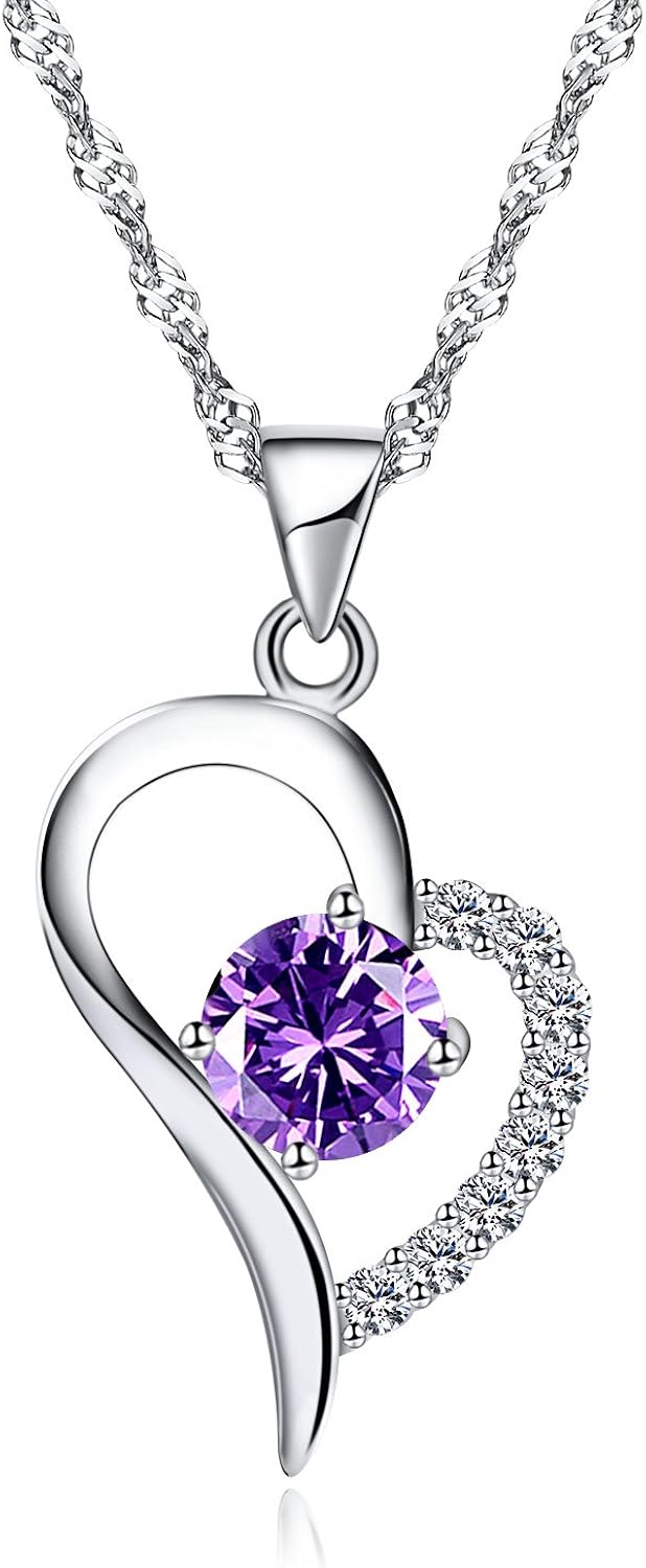 Pendentif Coeur,Femmes 925 Argent Zircon Cubes Améthyste Collier Coeur ...