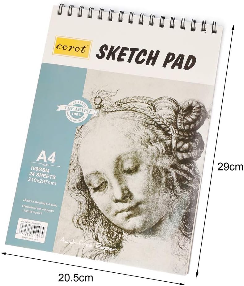 24 Sheets Sketch Pad,A4 160gsm Mixed Media Sketch Pad 297 x 21mm Spiral ...
