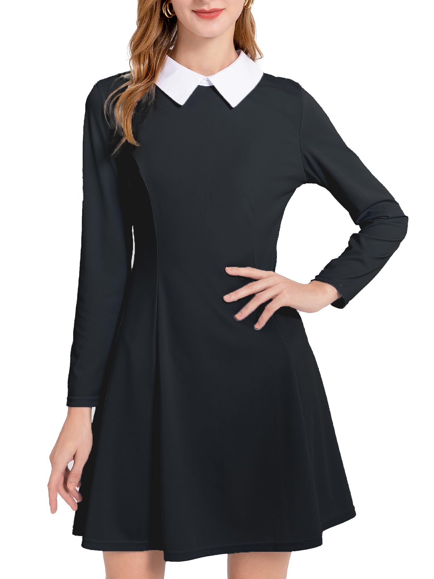 AXUIOKRY Womens Dress Anne Frank Costume Long Sleeve White Peter Pan ...
