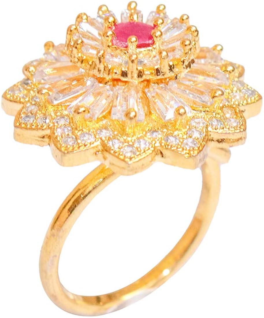Buy American Diamond Ring Copper Zircon Gold Plated Ring at Amazon.in