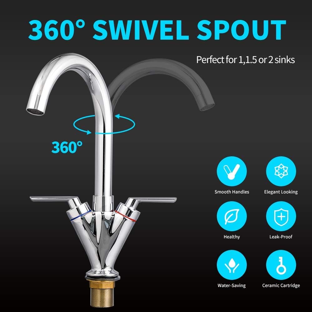 EVERGD Kitchen Sink Mono Brass Mixer Tap 360 Degree Dual Lever Taps ...