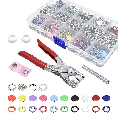 200 Sets Snaps Fasteners Kit 9.5mm 10 Colors Metal Prong Ring Button ...