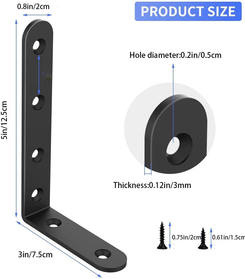 TSKDKIT Heavy Duty L Shape Brackets Black Corner Brackets Metal Angle ...