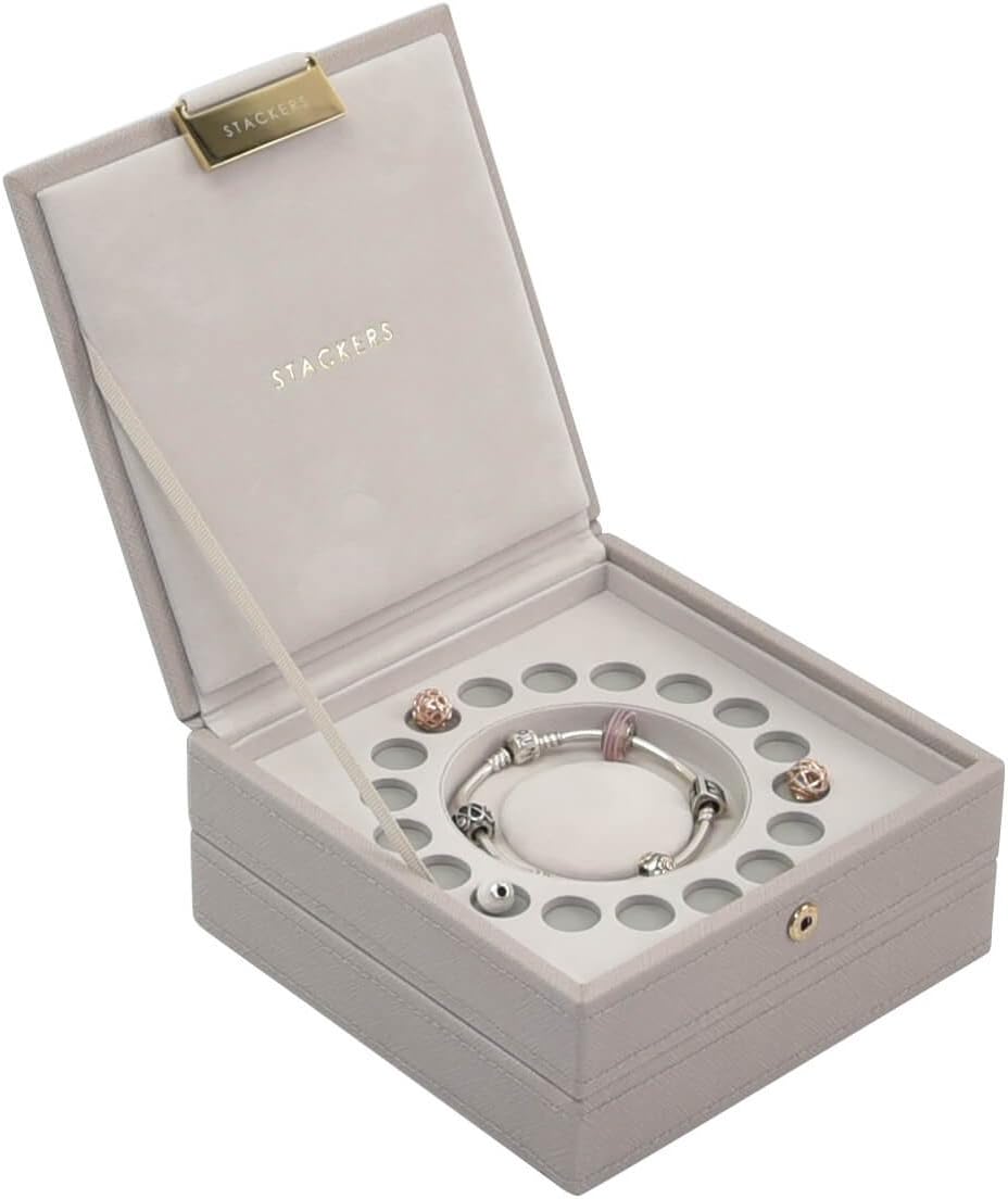 Stackers Set of 2 Taupe Charm Jewellery Box with Champagne Gold Fitting ...