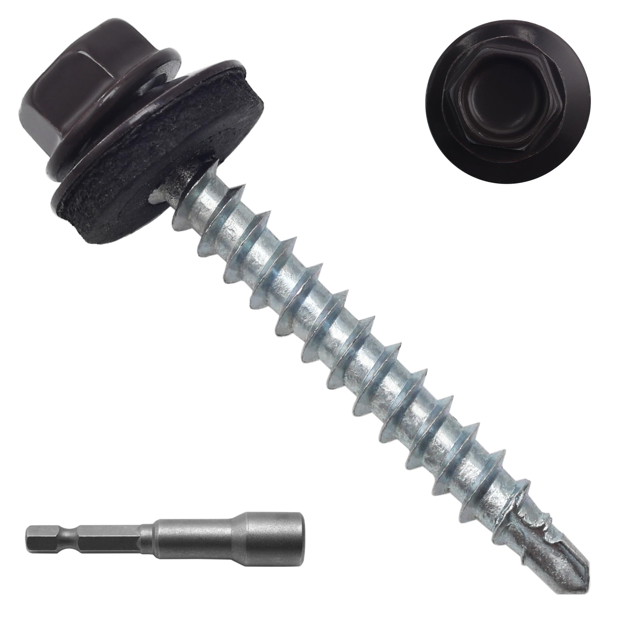 JEGONFRI 250pcs #10 x 1-1/2" Brown Hex Head Self-Drilling Metal Roofing ...