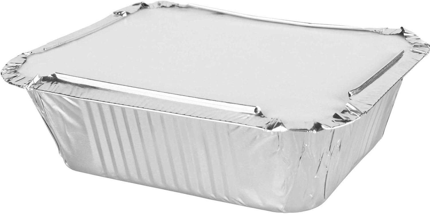 MARENT Brand 50 x Silver Foil Food Trays Containers & Lids 120 x 145 x ...